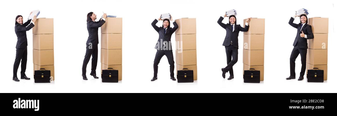 The man with boxes full of work Stock Photo - Alamy