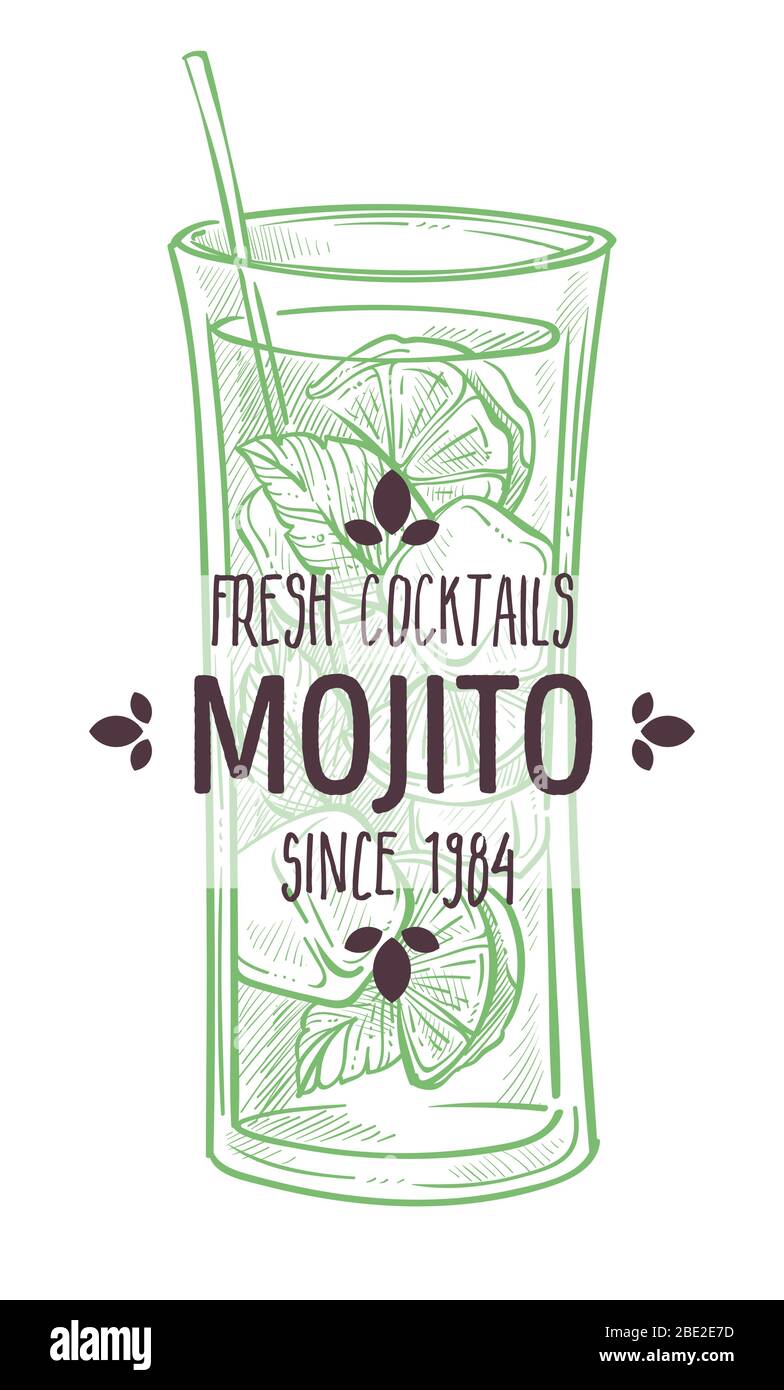 Mojito fresh cocktail with lime and mint vector Stock Vector Image ...