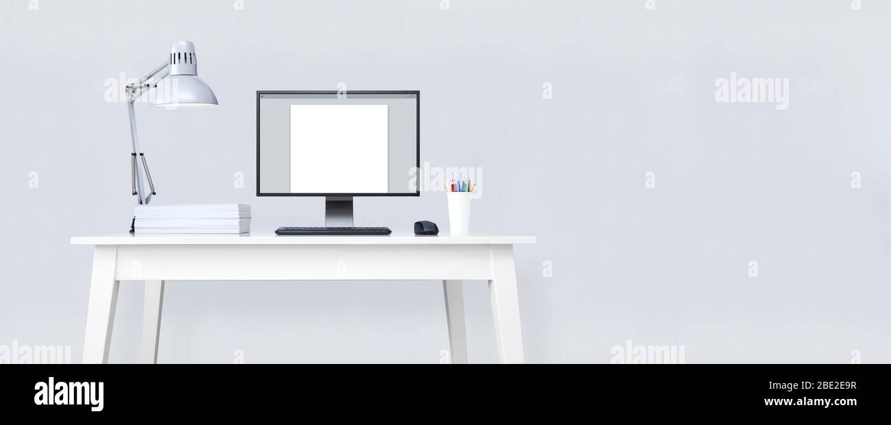 Desktop computer wit text editing software on clean white table Stock ...