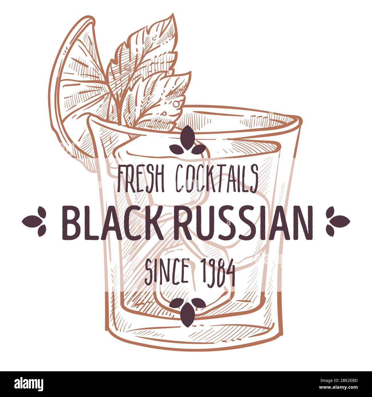 Black russian fresh alcoholic beverage cocktail label vector Stock ...