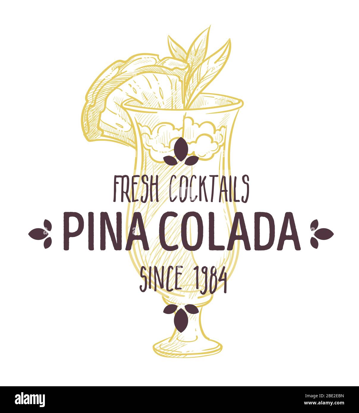 Pina colada fresh cocktail alcoholic beverage label vector Stock Vector ...