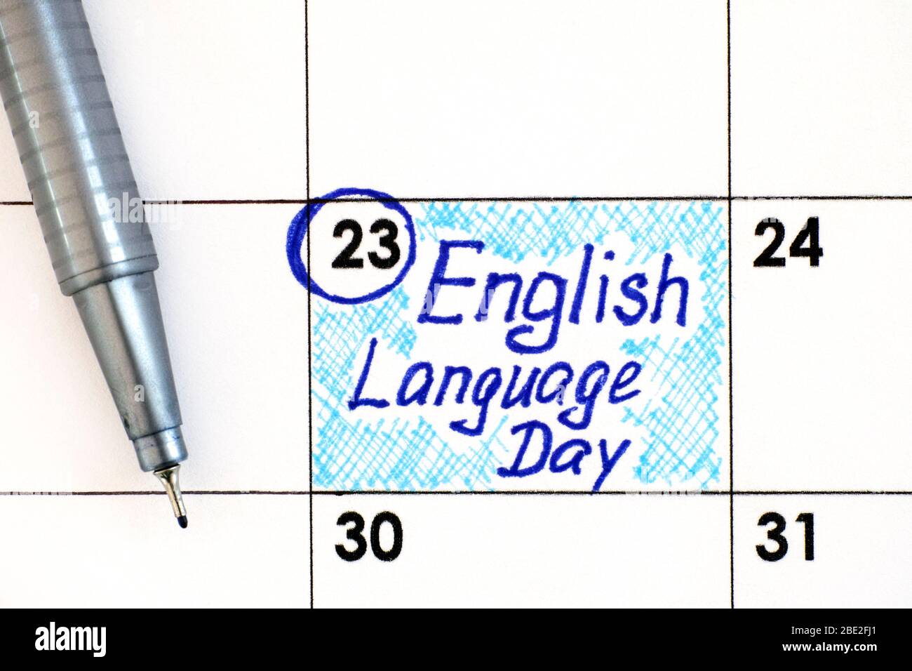 Reminder English Language Day in calendar with pen. April 23 Stock ...
