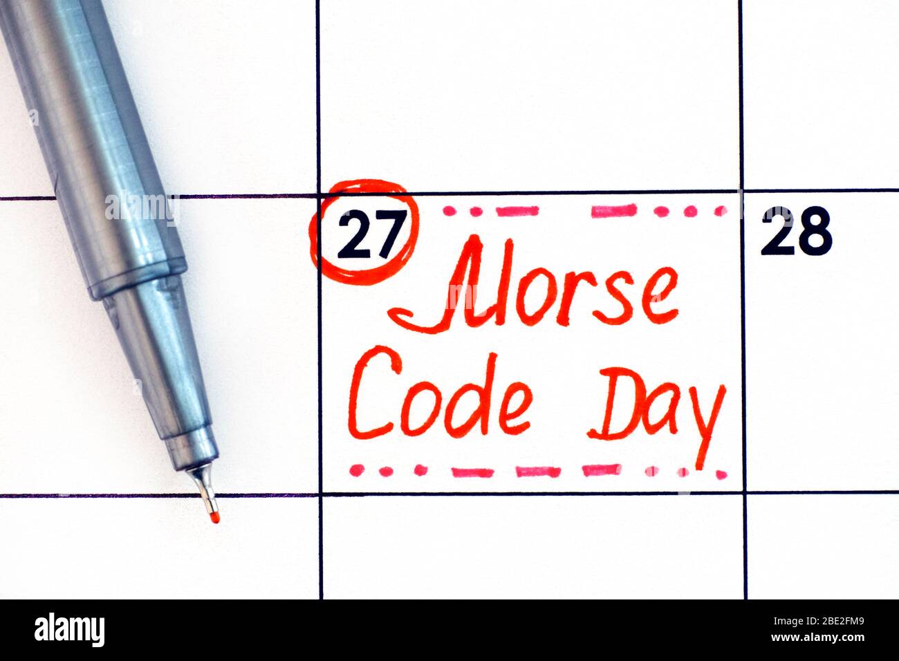 Reminder Morse Code Day in calendar with red pen. April 27 Stock Photo ...