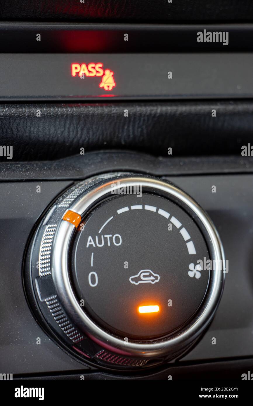 Air conditioning controls on the car dashboard. Close up car ...