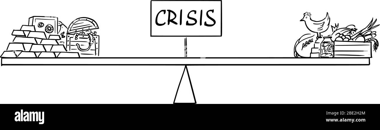 Vector cartoon drawing conceptual illustration of food and gold on ...