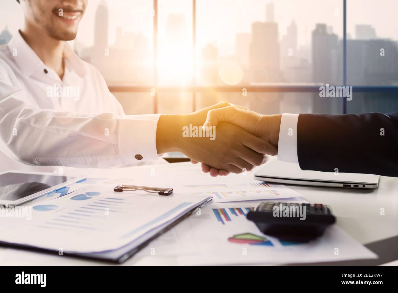 successful cooperation and confident partner concept, people shake ...