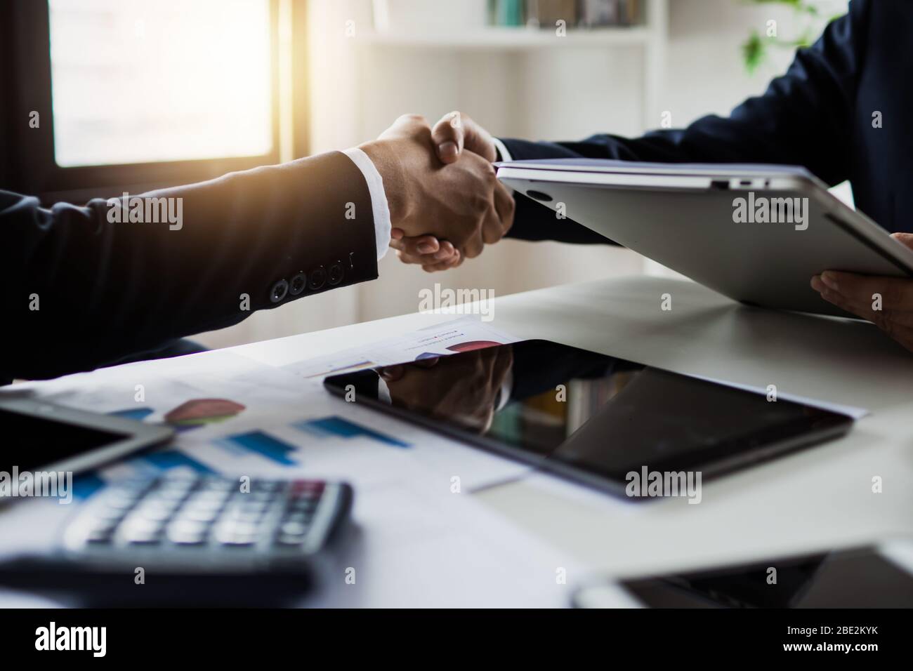 successful negotiate and handshake concept, two businessman shake hand ...