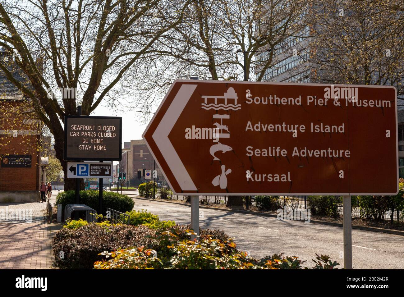 Southend-on-Sea, UK. 11th Apr, 2020. Matrix traffic signs in Victoria ...