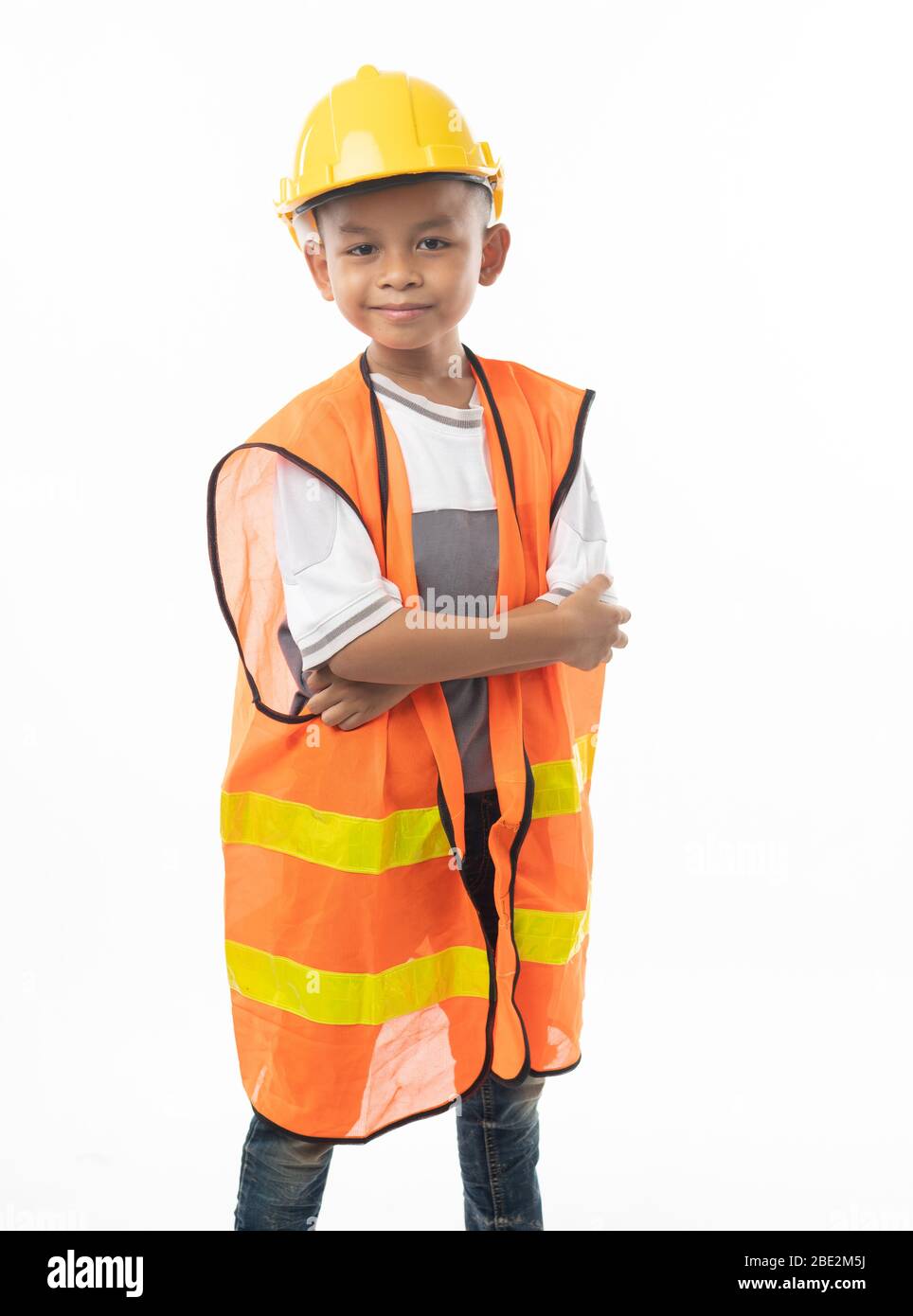 Young Asian engineer kid smile and standing isolated on white ...