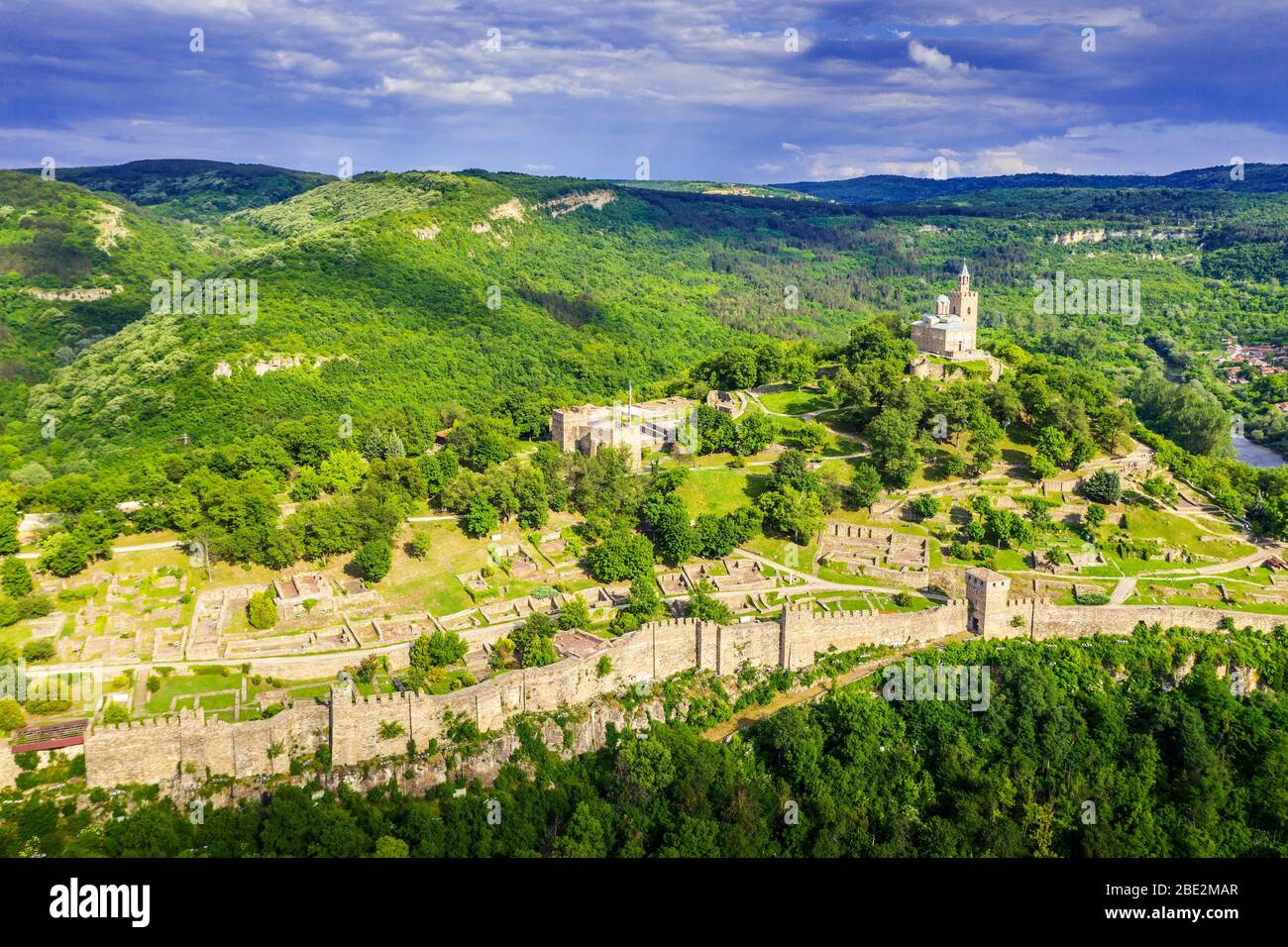Europe, Bulgaria, Veliko Tarnovo, aerial view of Tsarevets fortress ...