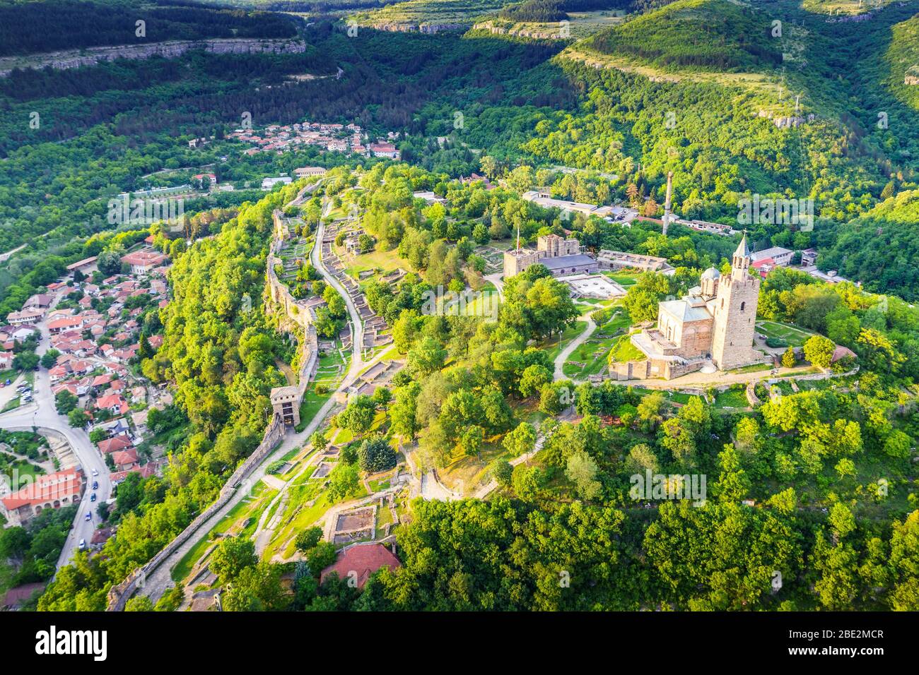 Europe, Bulgaria, Veliko Tarnovo, aerial view of Tsarevets fortress ...