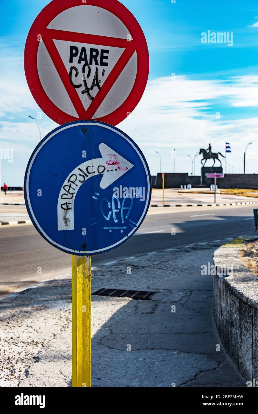 street signs at malecon in havana, cuba Stock Photo - Alamy