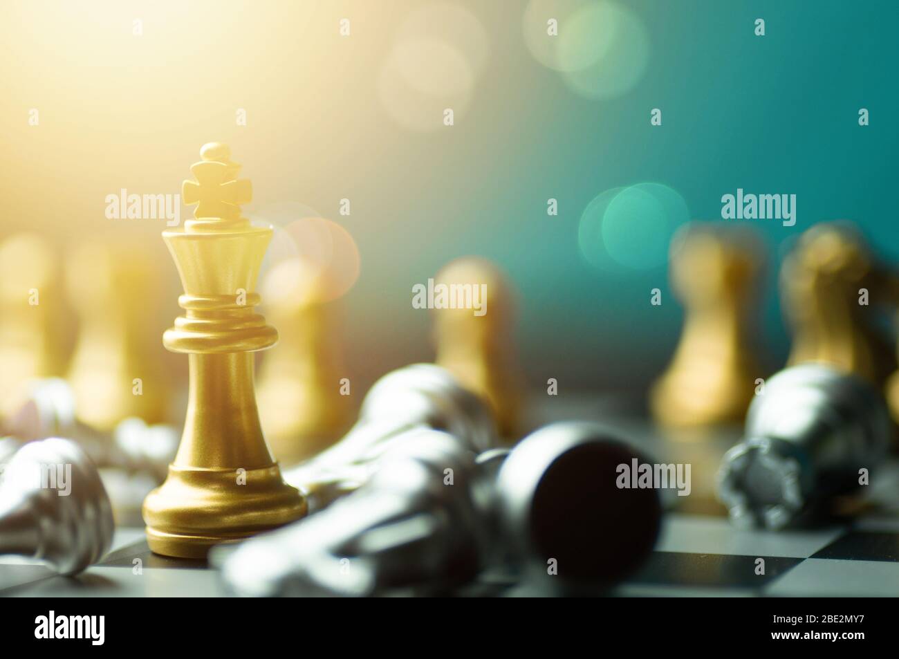 winner of chess game board, golden victory king win in successful ...