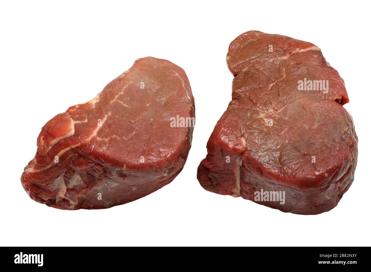 Two raw fillet steaks on an isolated white background with a clipping ...