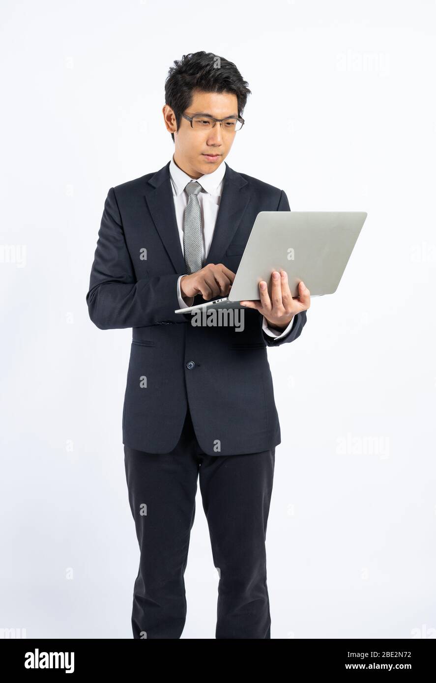 businessman in formal suit use laptop isolated on white background in ...