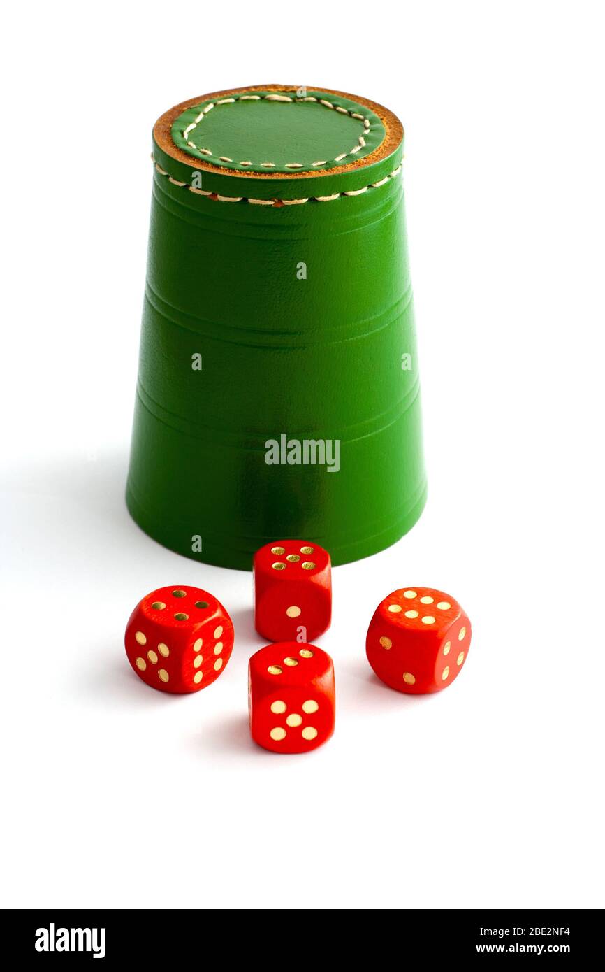 Dice Shaker and Dice on Isolated White Background Stock Photo - Alamy