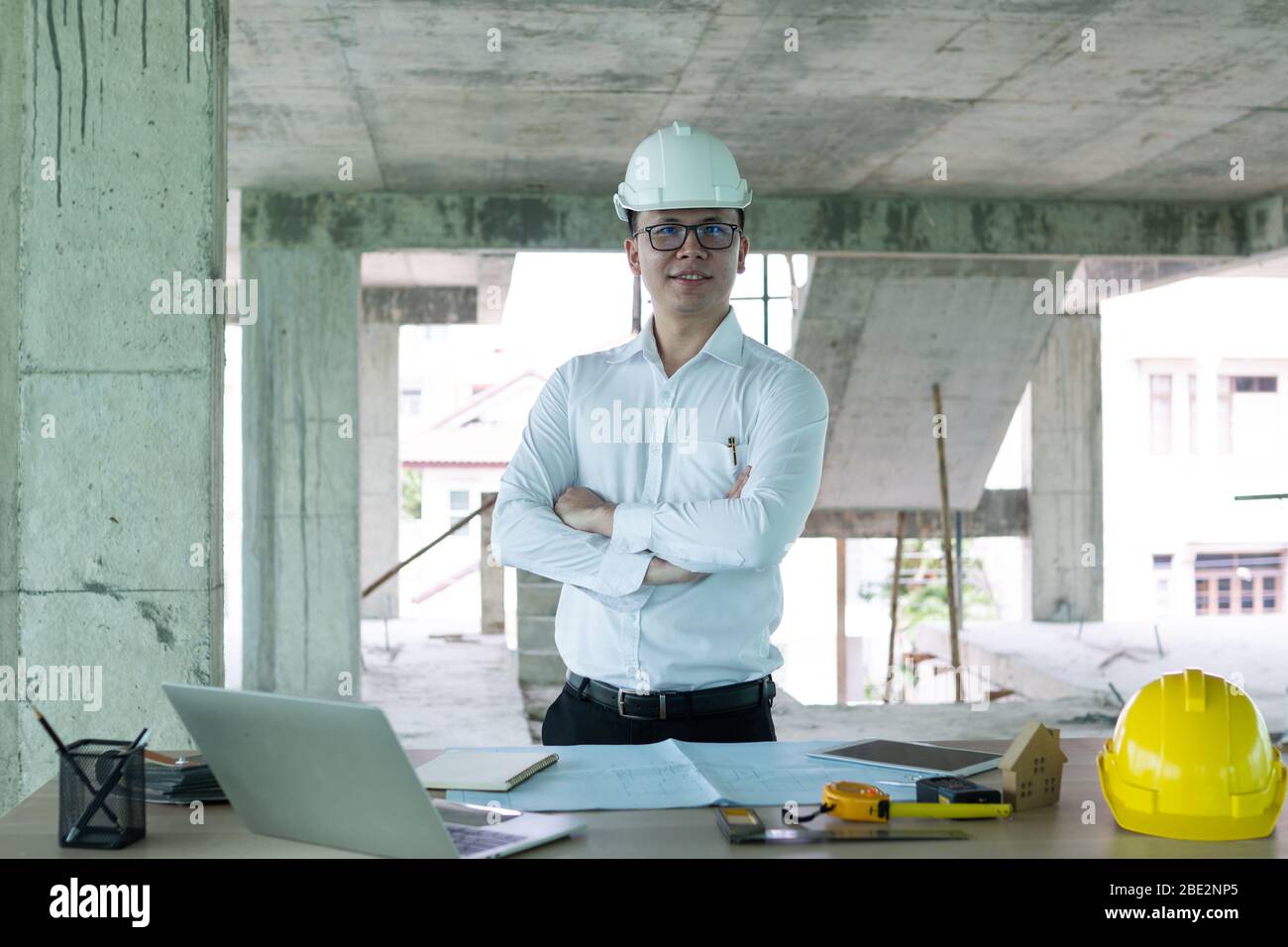 business, building, industry, technology and people concept, Portrait ...