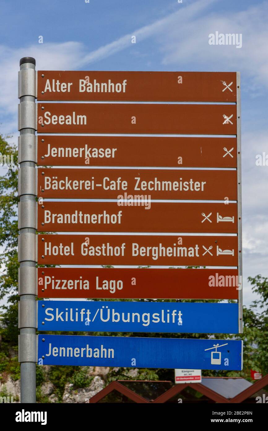 Tourist direction sign post in Königssee, Bavaria, Germany Stock Photo ...
