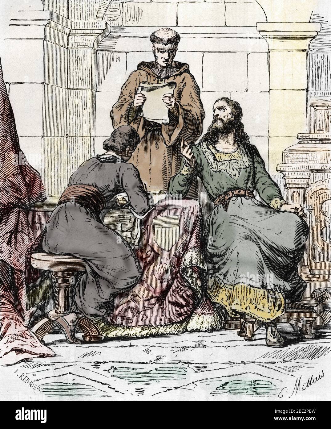 Charlemagne dictant ses capitulaires a son ministre Alcuin (732-804 ...