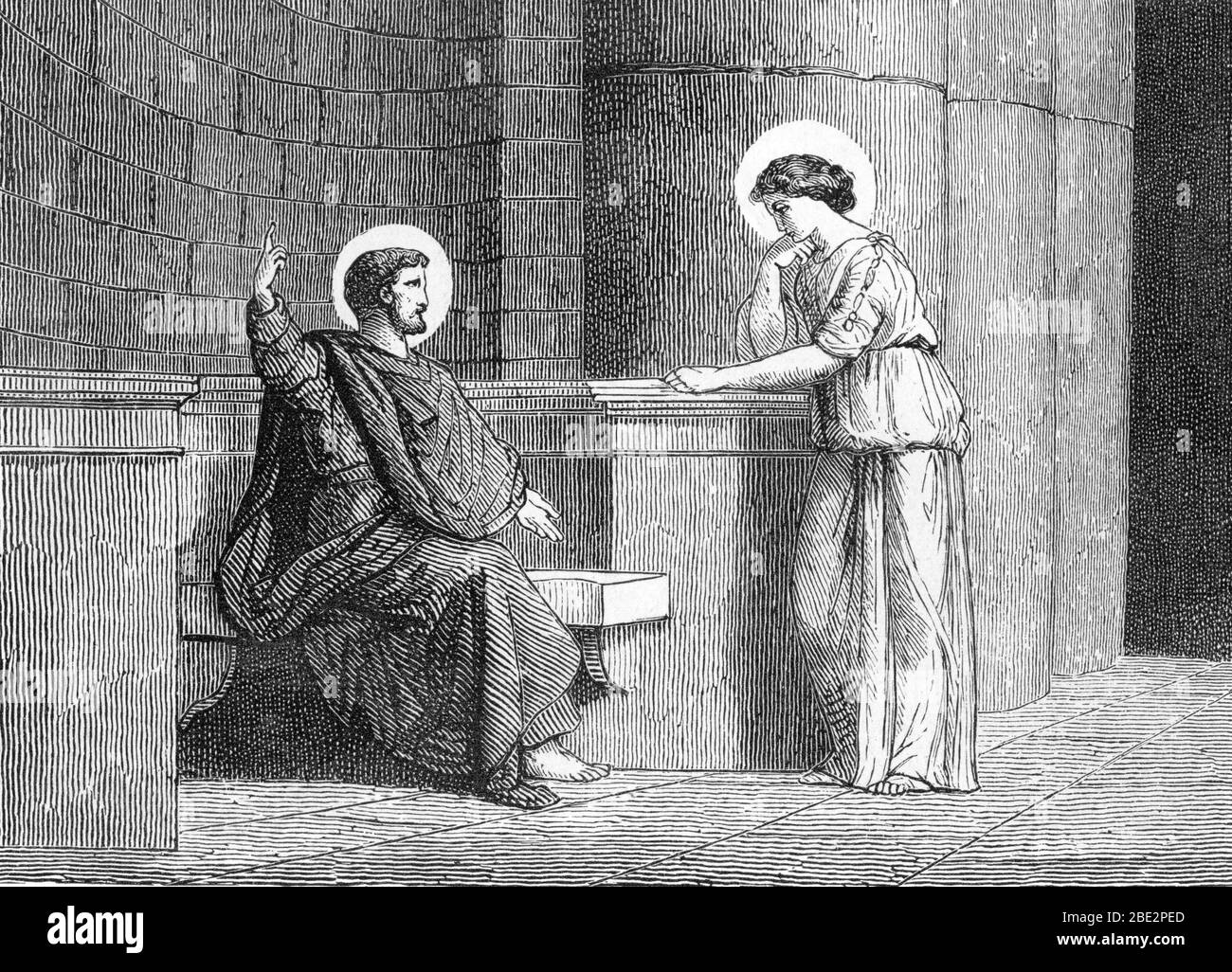 Representation de sainte Thecle d'Iconium (1er siecle) conversant avec ...