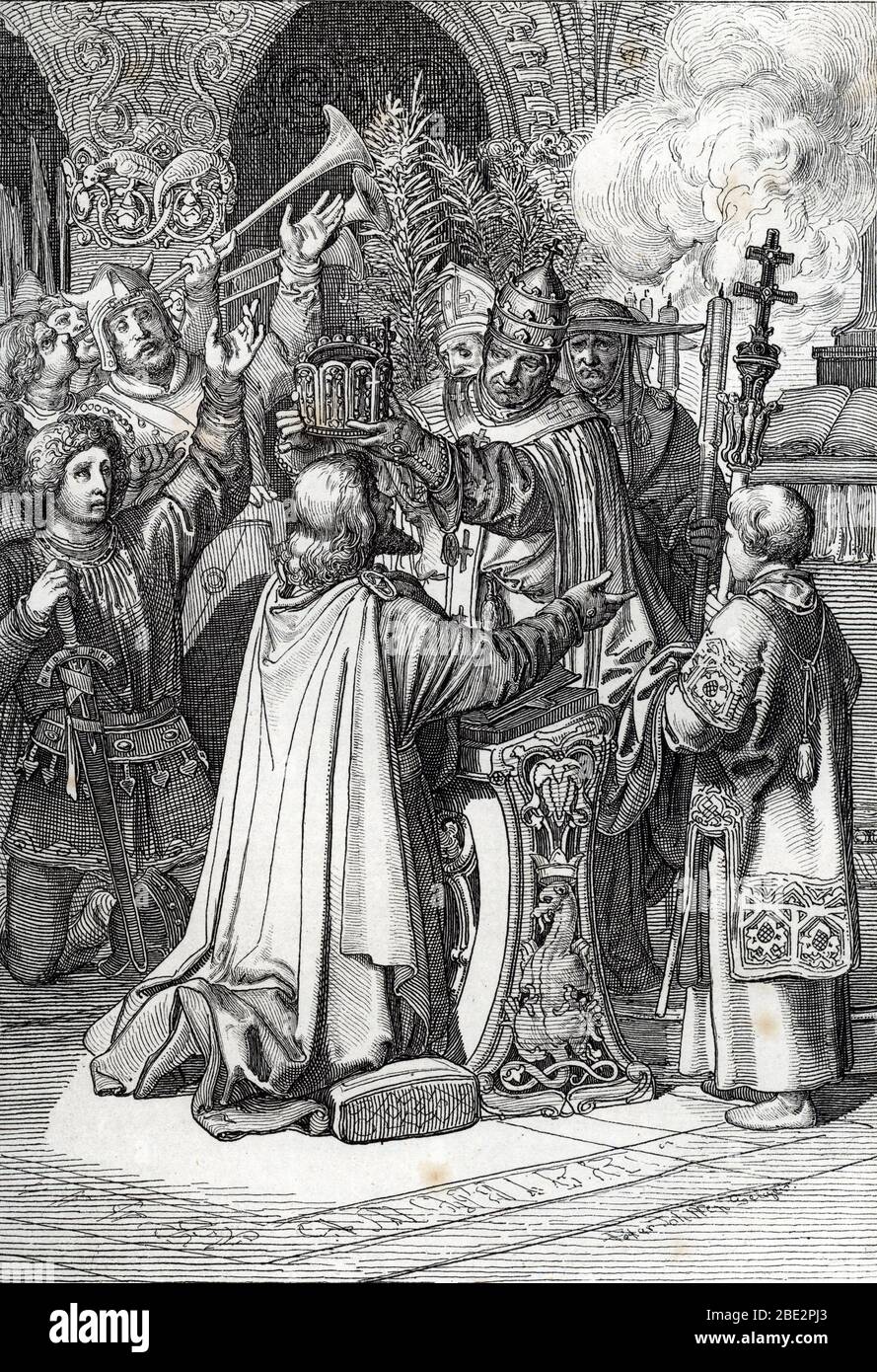 Charlemagne (742-814) crowned by Pope Leo III (c 750-816) at St Peter's ...