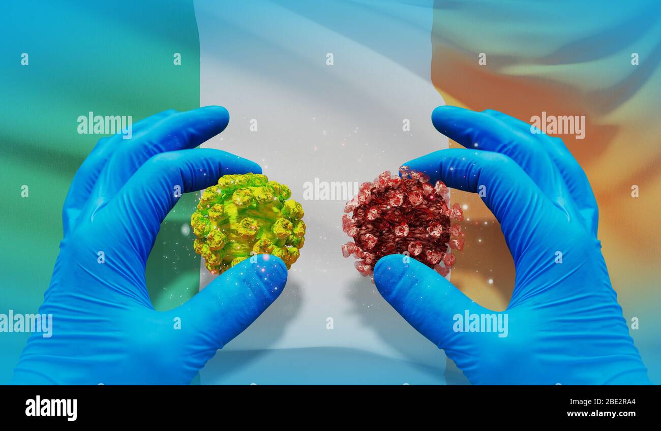 Medical virus molecular concept with flag of Ireland. 3D illustration ...
