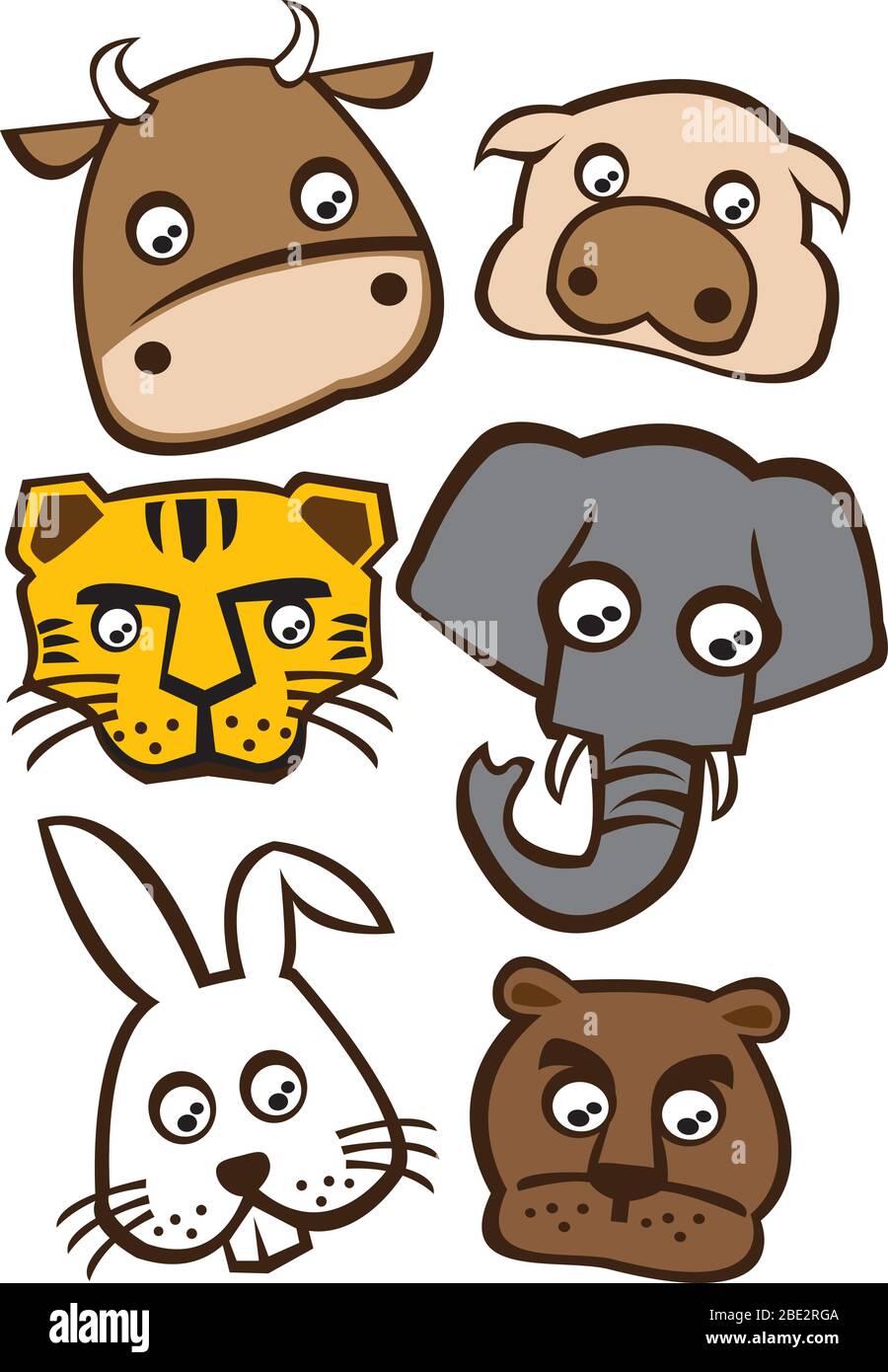 Cute front faces of animals. Vector illustration Stock Vector Image ...