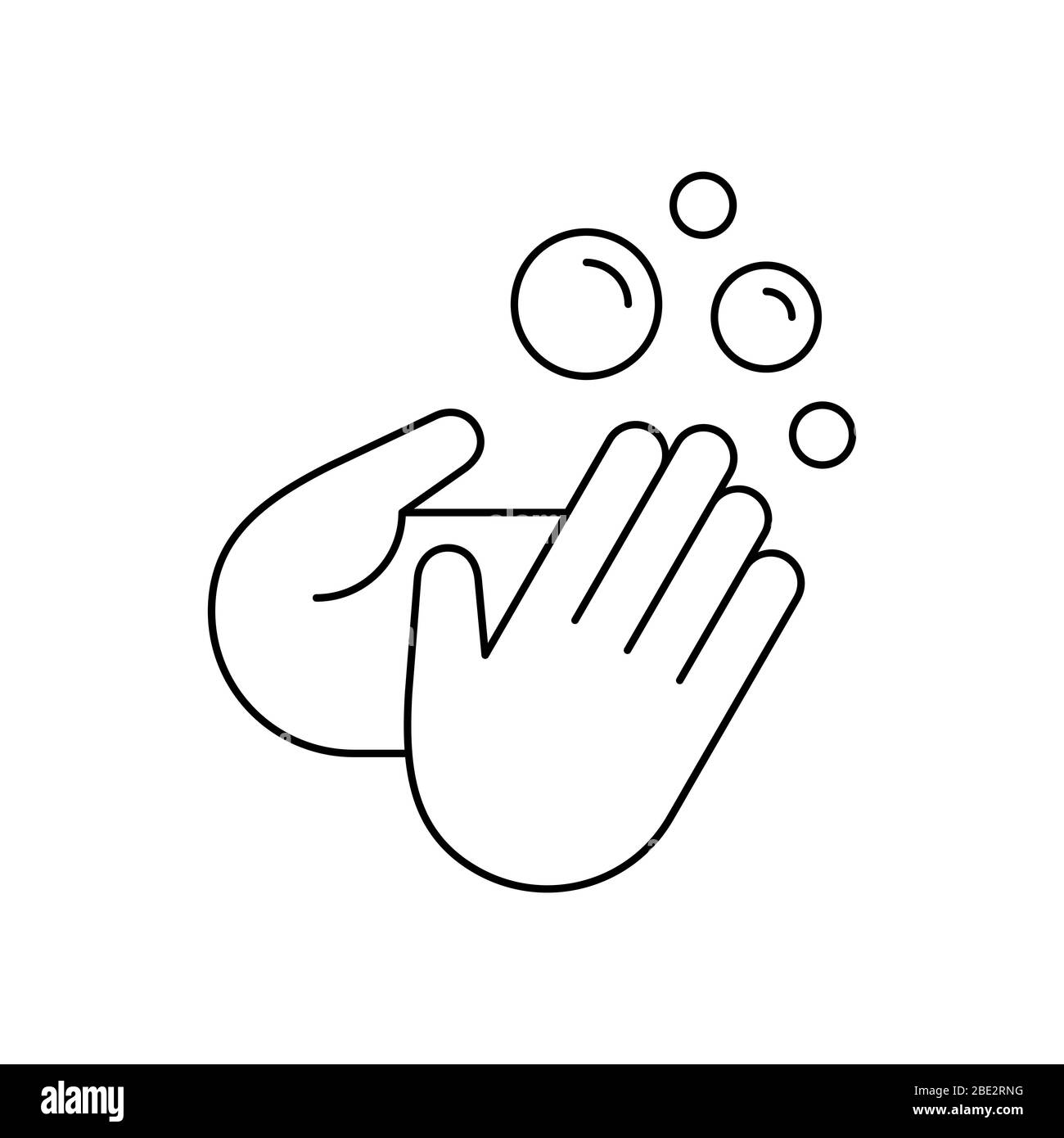 Washing hands thin line icon. Human palms and soap bubbles. Wash your ...