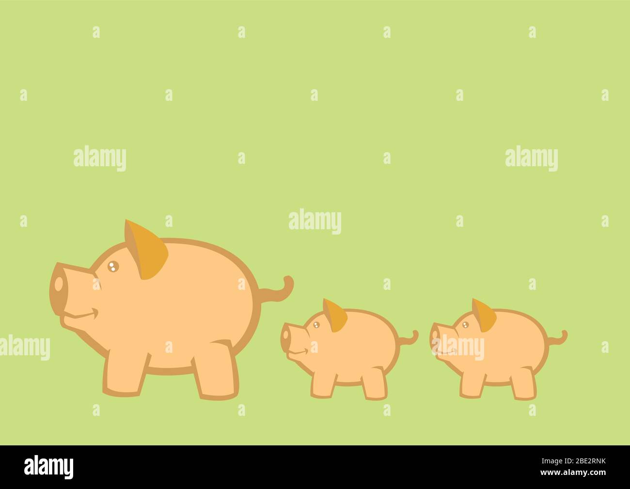 Vector illustration of mother pigs leading piglets on green background ...