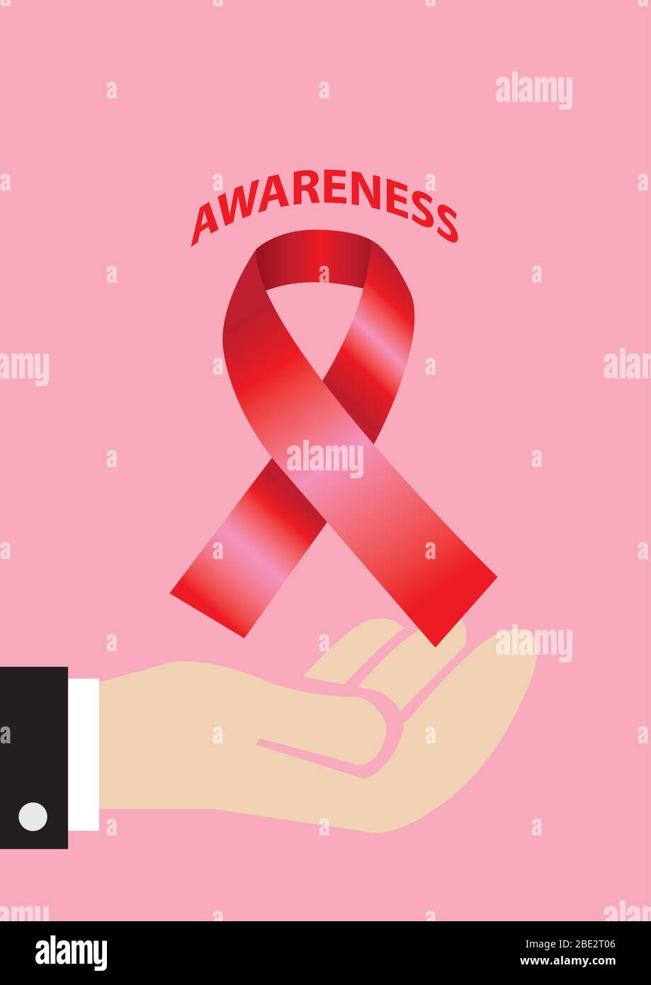 Hand in long sleeve business suit below big red ribbon, symbolic for ...