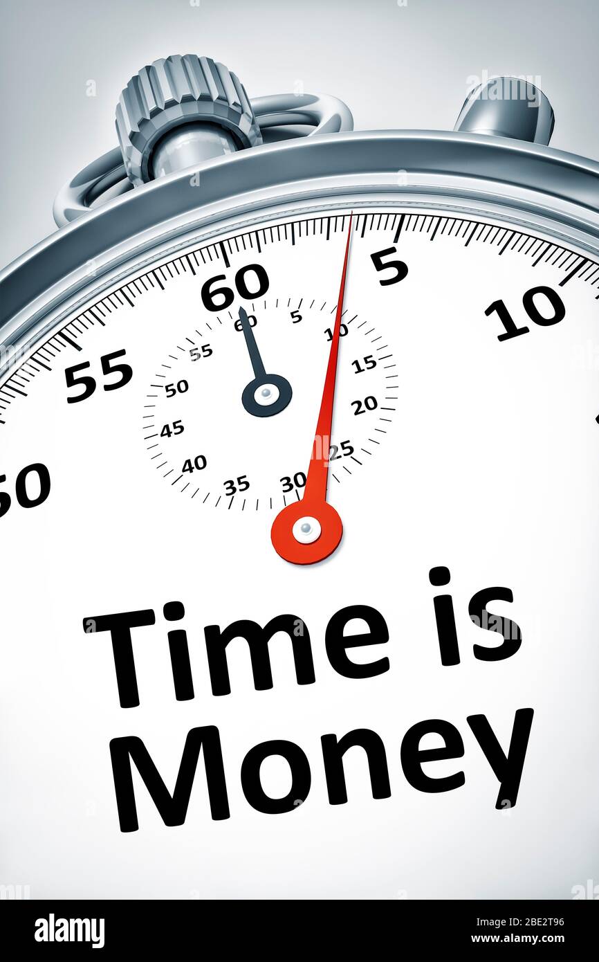 An image of a stopwatch with text time is money Stock Photo - Alamy