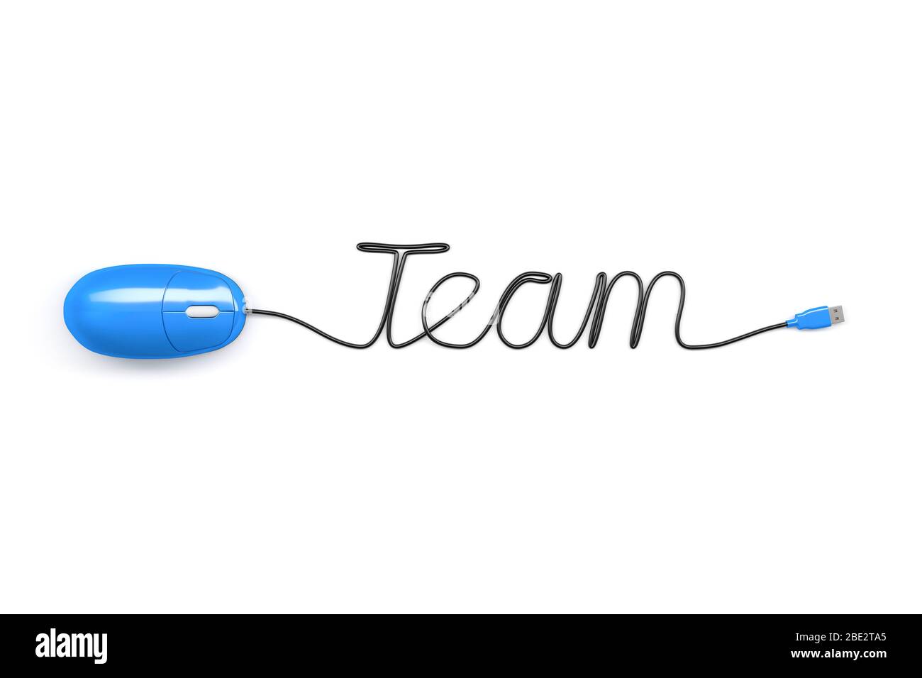 A blue computer mouse building the word team with the cable Stock Photo ...