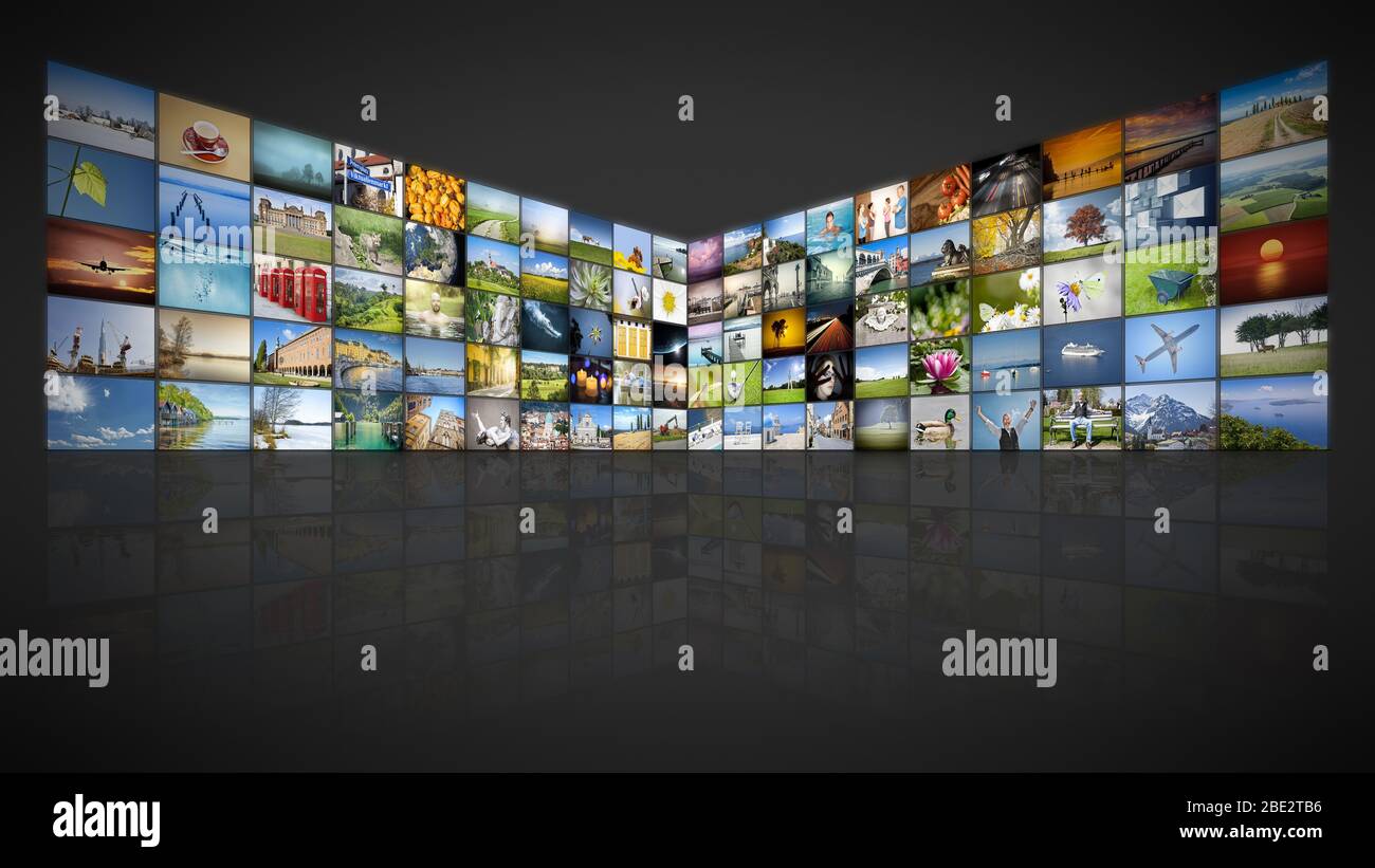 A futuristic video wall with 100 screen hi-res stock photography and ...