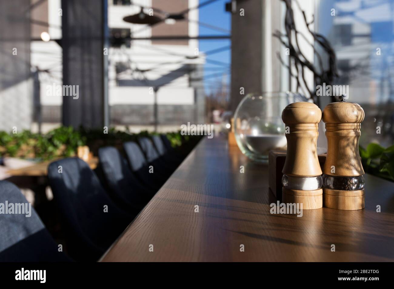 Restaurant interior in morning sunlights, stylish dining places Stock ...