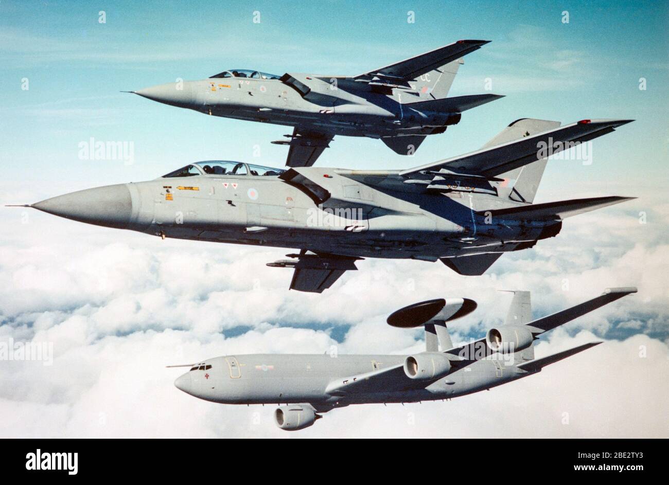 An air to air photograph showing two British Royal Air Force Panavia ...