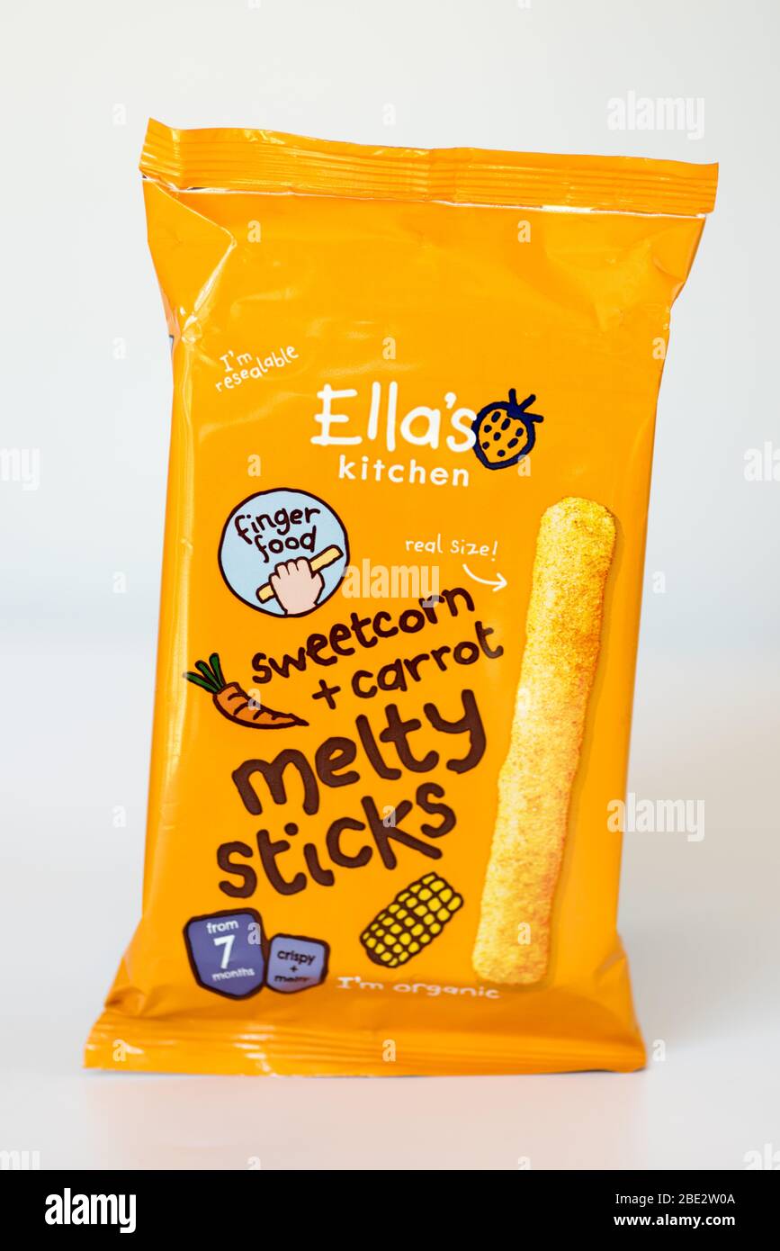 Sweetcorn and Carrot infant snack sticks Stock Photo - Alamy