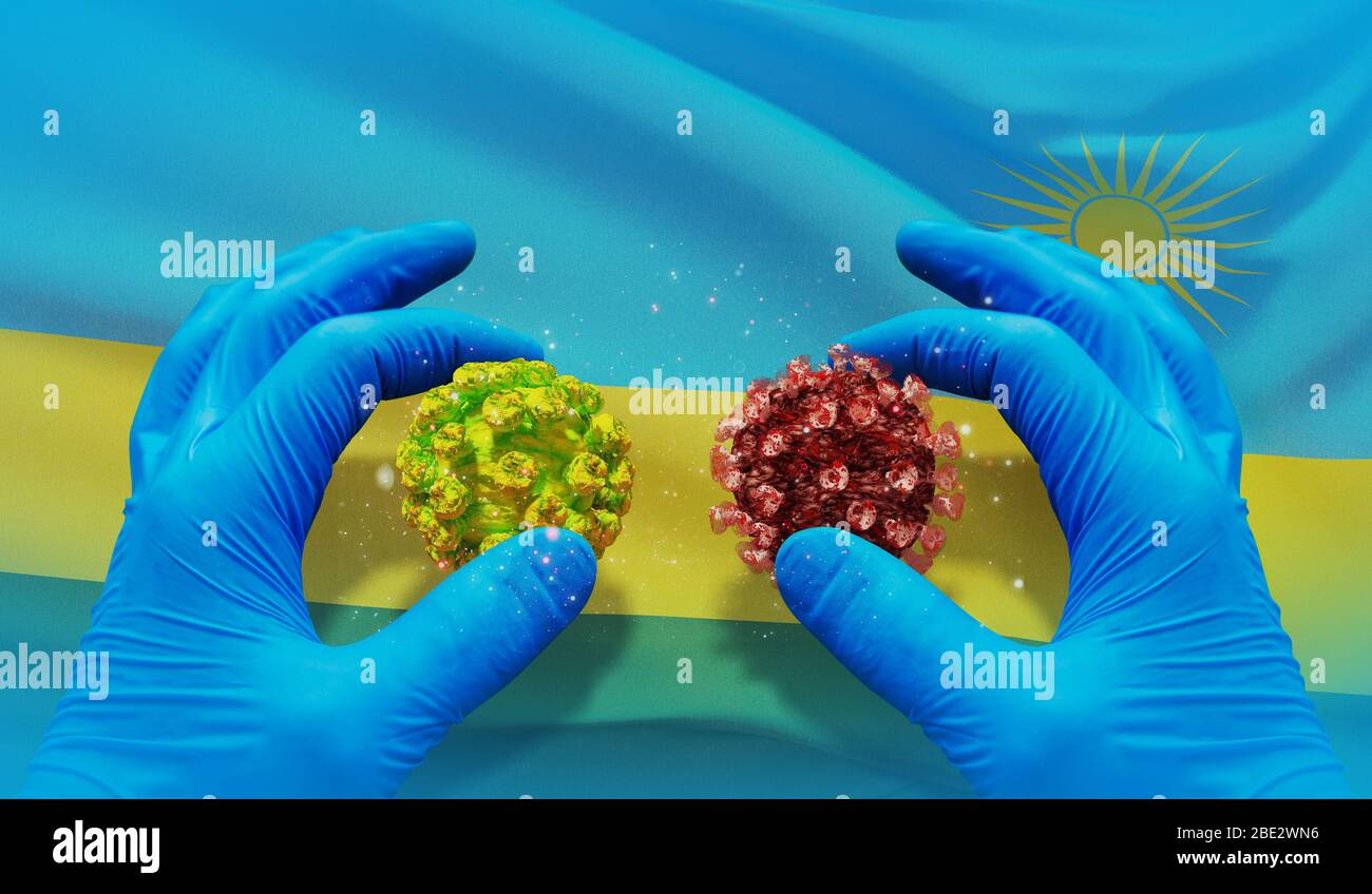 Medical virus molecular concept with flag of Rwanda. 3D illustration ...
