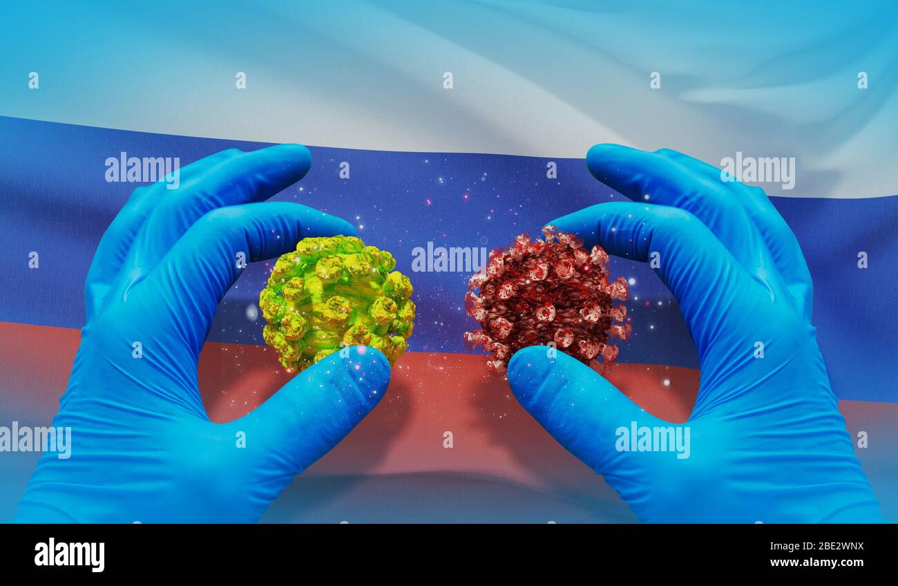 Medical virus molecular concept with flag of Russia. 3D illustration ...