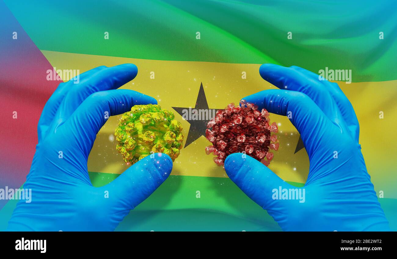 Medical virus molecular concept with flag of Sao Tome and Principe. 3D ...