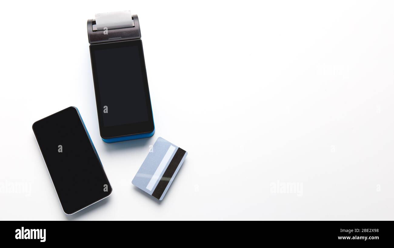 Wireless payment terminal for credit card or NFC payments Stock Photo ...