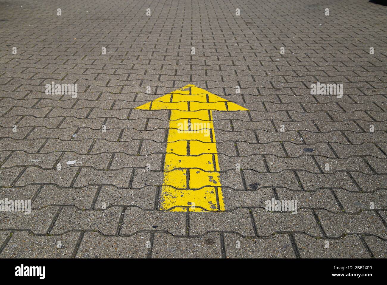 Simple straightforward solution concept: Yellow arrow an paving blocks ...