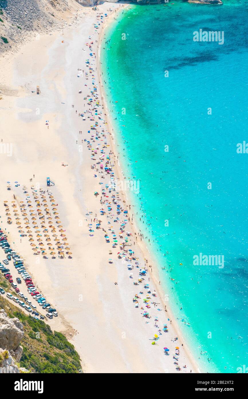Aerial view of Myrtos beach in Kefalonia Ionian island in Greece. One ...