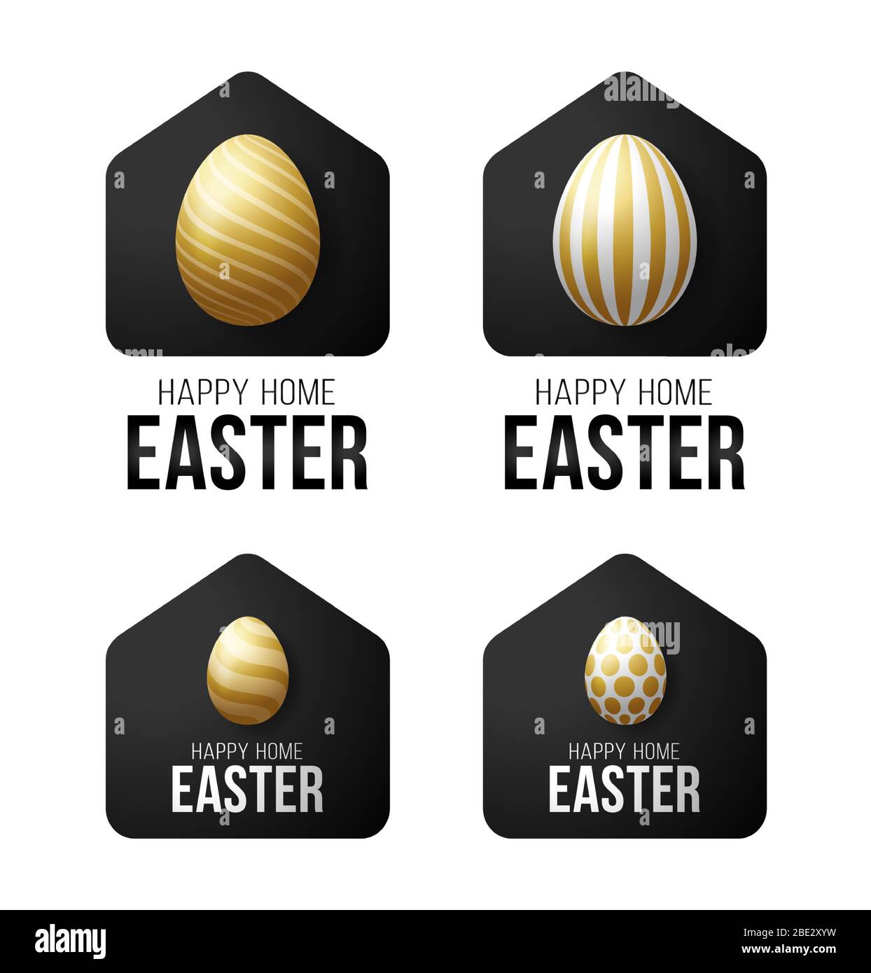 Luxury gold Happy Home Easter 2020 Card with Funny Vector Minimalist ...