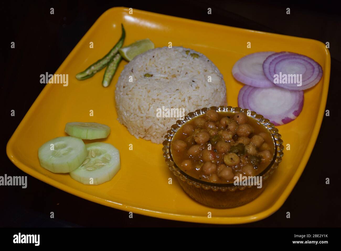 Traditional Indian food or dish Chawal Chole/chola/choley (plain rice ...