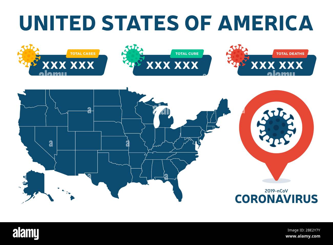 Covid-19 USA map confirmed cases, cure, deaths report worldwide ...