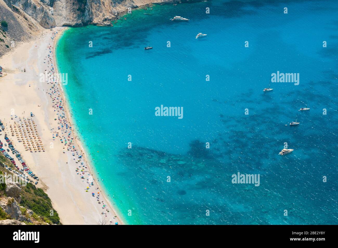 Aerial view of Myrtos beach in Kefalonia Ionian island in Greece. One ...
