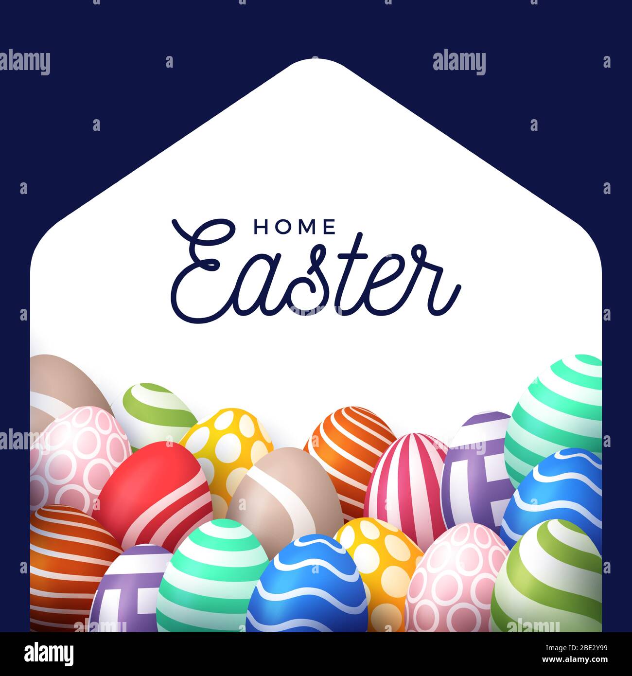 Colorful Happy Home Easter 2020 Card with Funny Vector Minimalist Icon ...