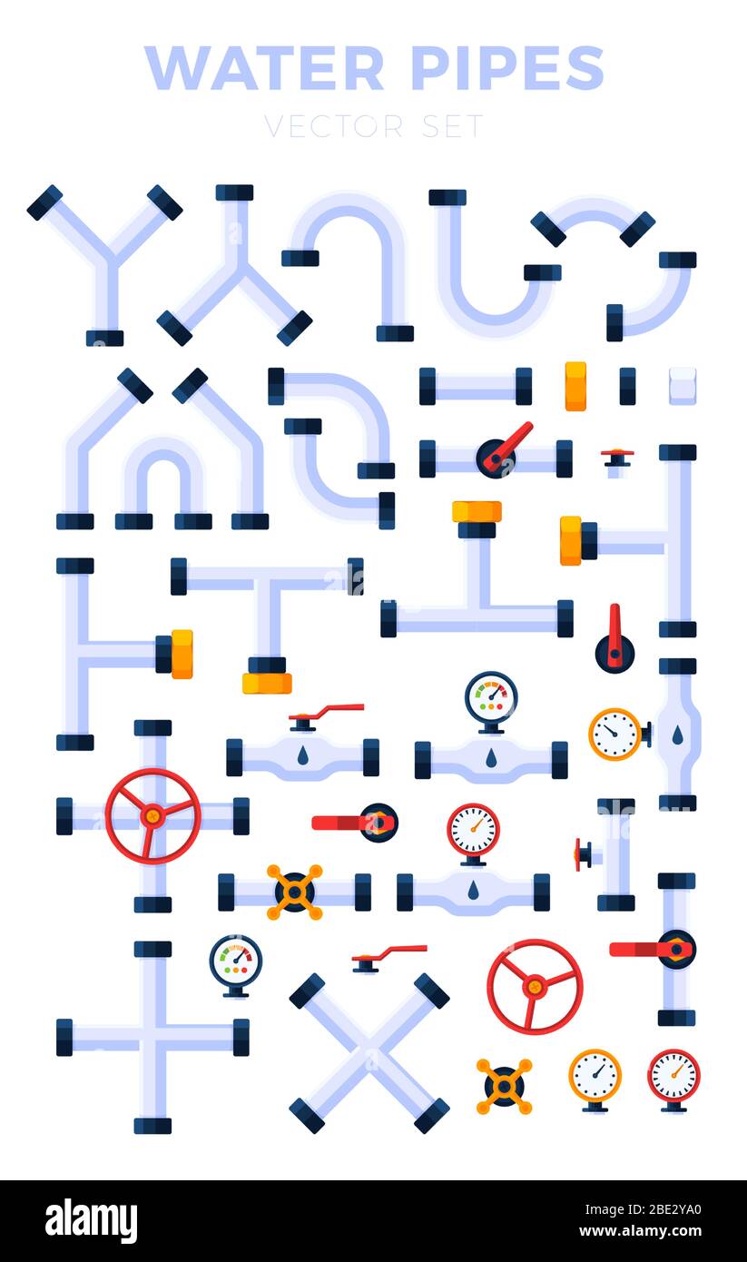 Vector illustration set of pipes different types isolated on white ...