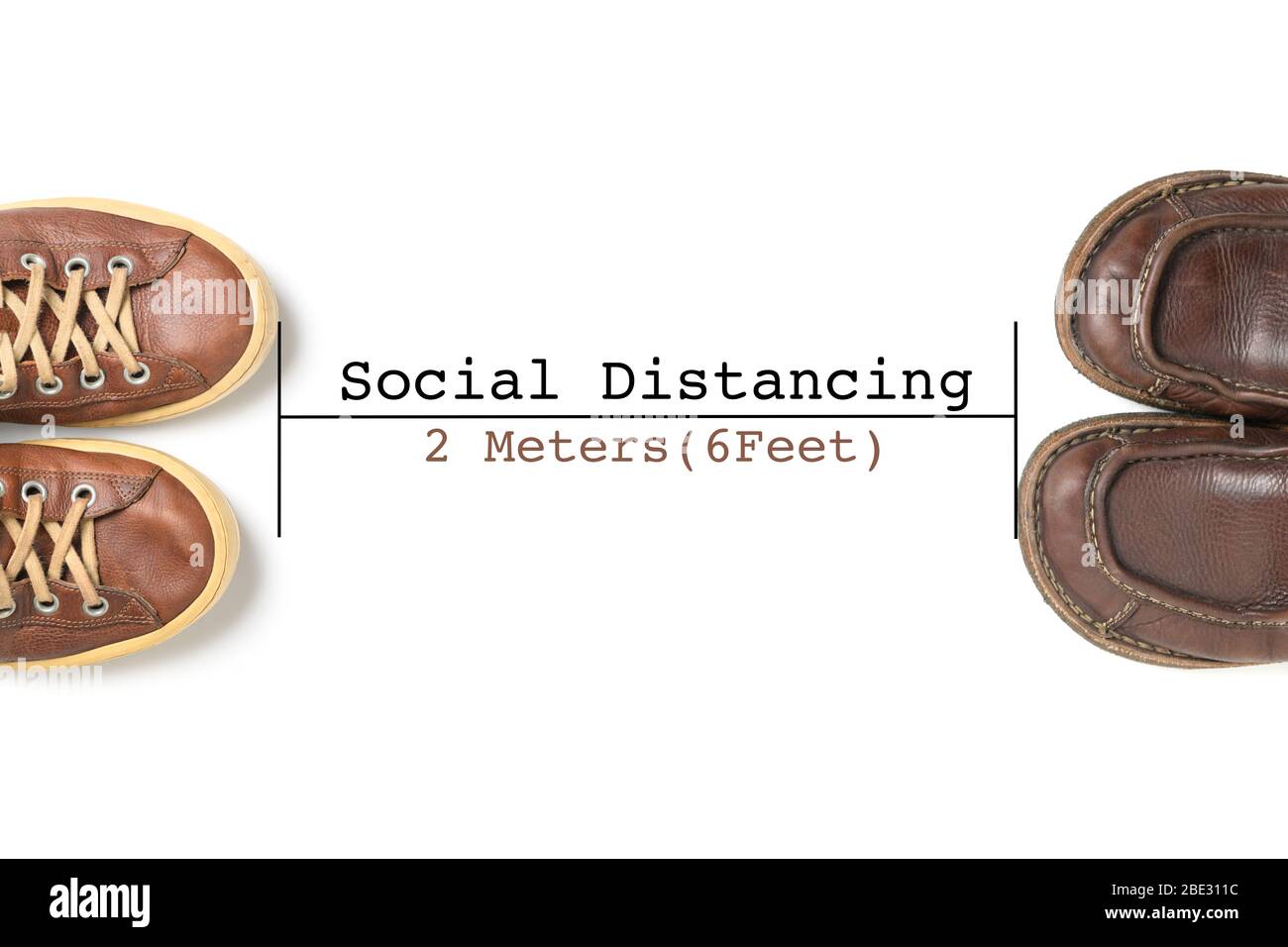 Two leather shoes keep spaced between each other for social distancing ...