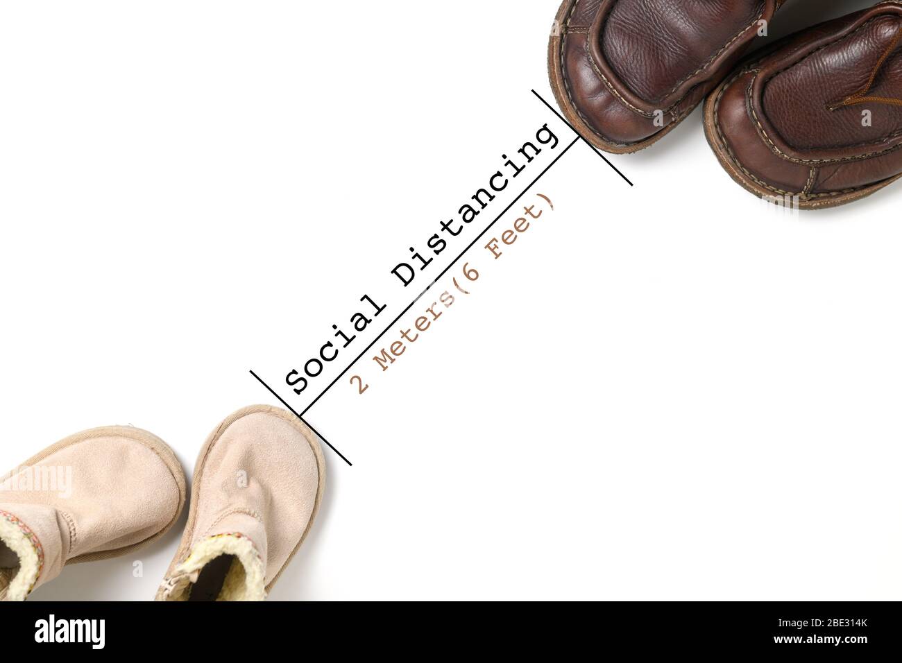 Two leather shoes keep spaced between each other for social distancing ...